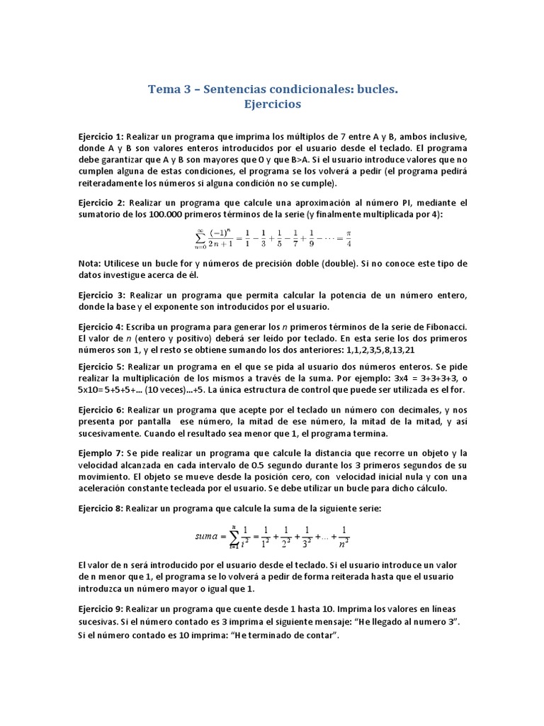 Tema3 Ejercicios Bucles | PDF | Exponenciación | Entero