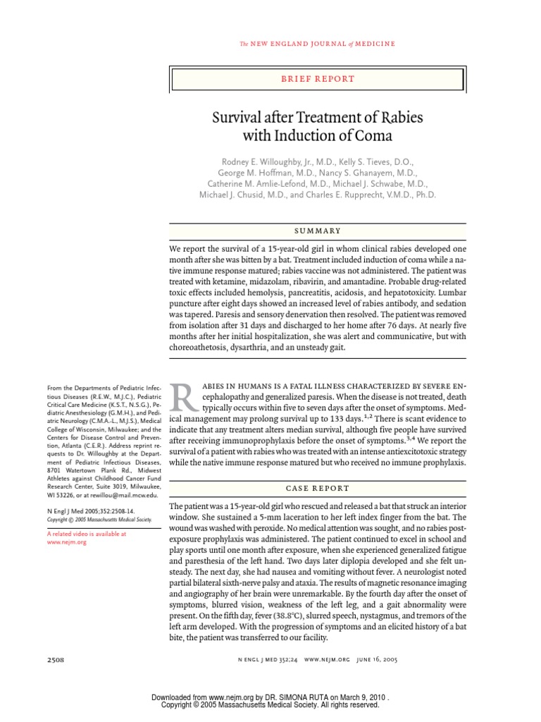 Rabie - Supravietuitor | PDF | Rabies | Nmda Receptor