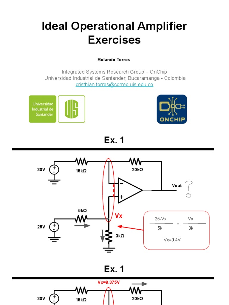 Ideal Operational Amplifier Exercises | PDF | Electromagnetism | Computer Engineering