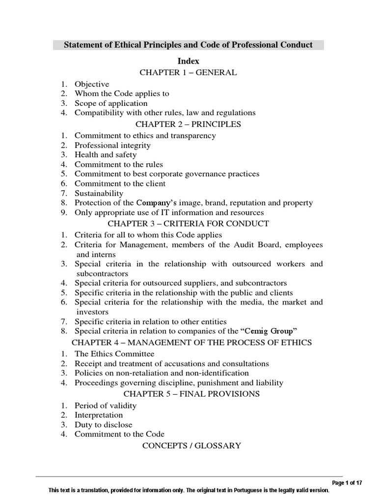Statement of Ethical Principles and Code of Professional Conduct Index ...