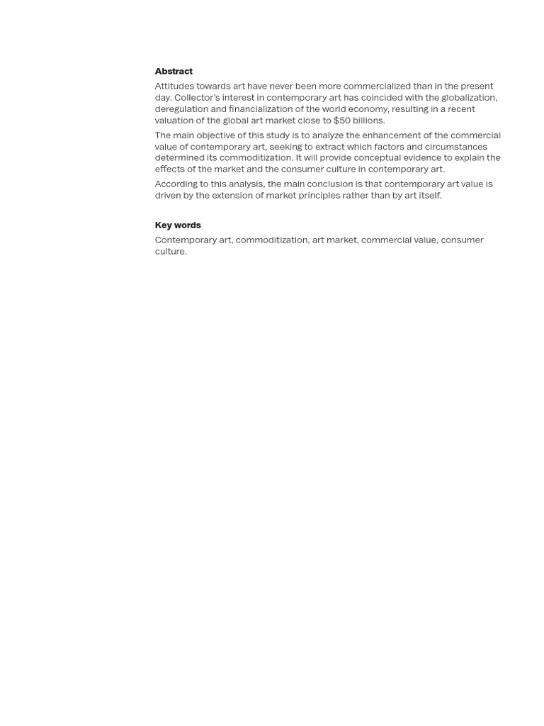 Commoditization of Contemporary Art | PDF | Value (Economics) | Consumerism