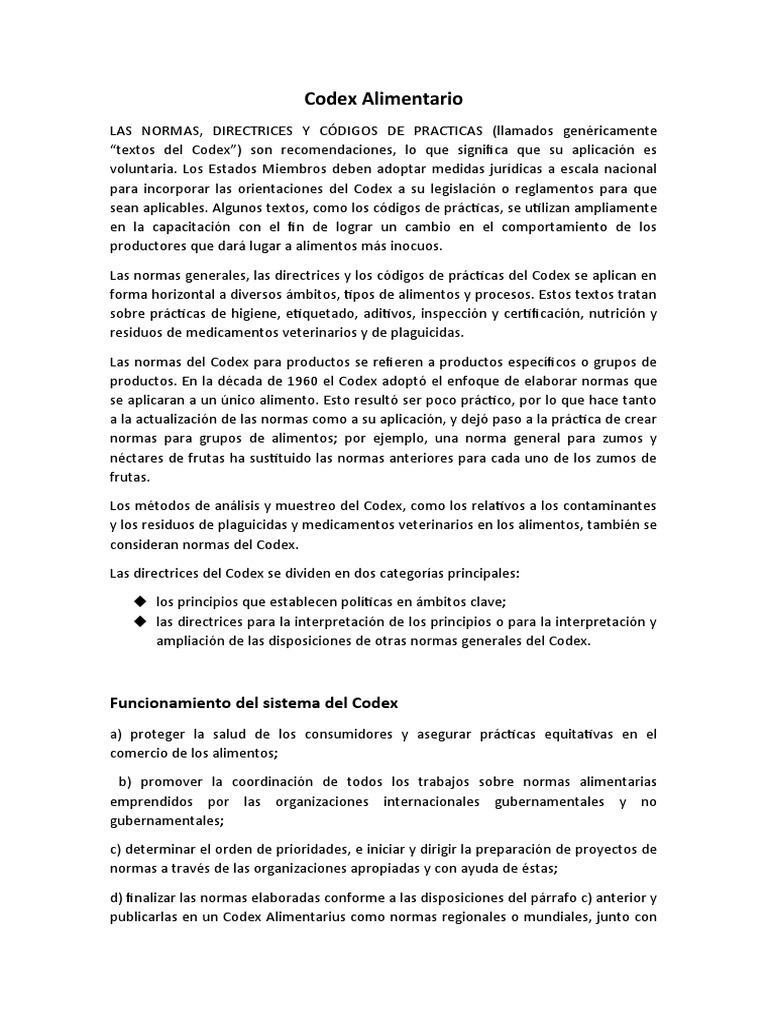 Codex Alimentario | Descargar gratis PDF | Seguridad alimenticia | Alimentos