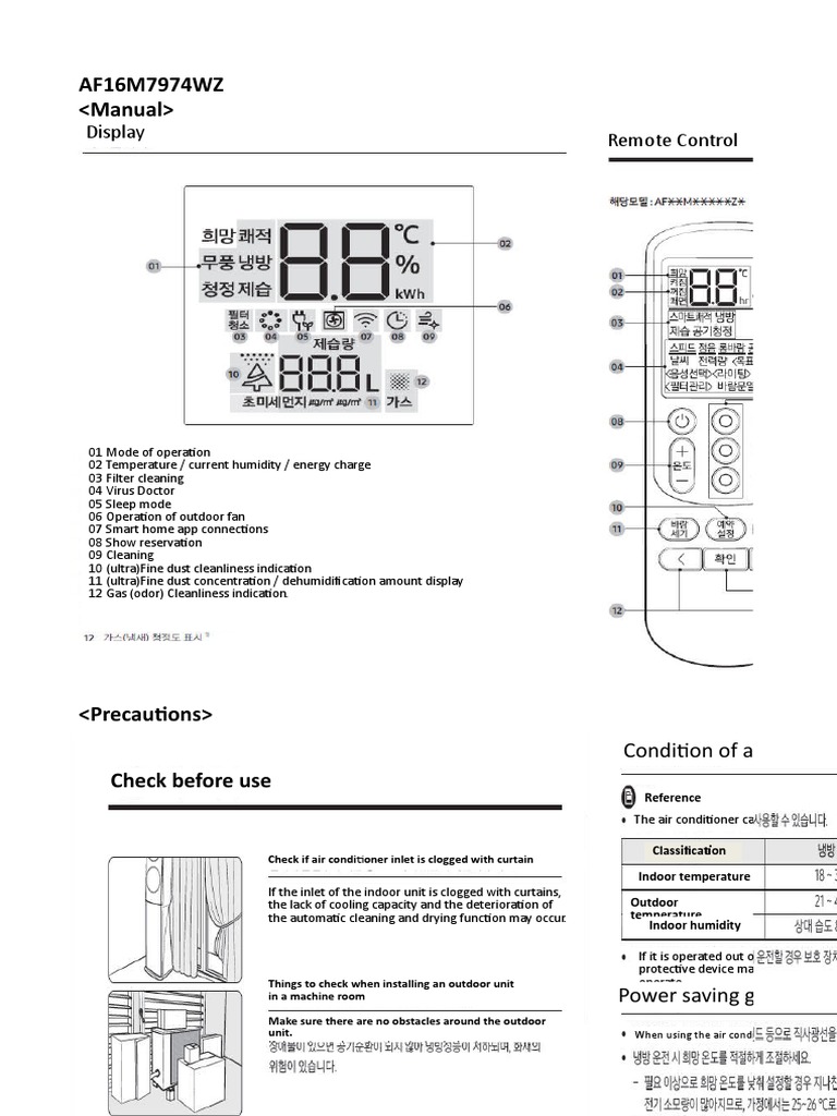 Samsung Air Conditioner Manual | PDF | Air Conditioning | Humidity