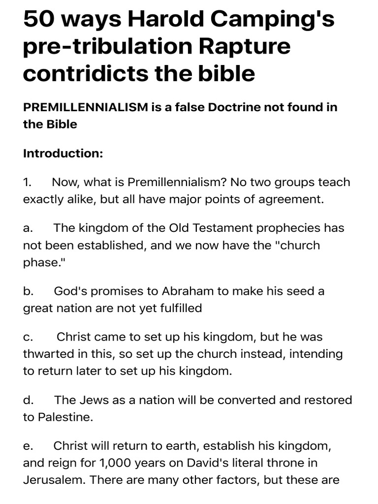 50 Ways Harold Camping's Pre-Tribulation Rapture Contridicts The Bible ...