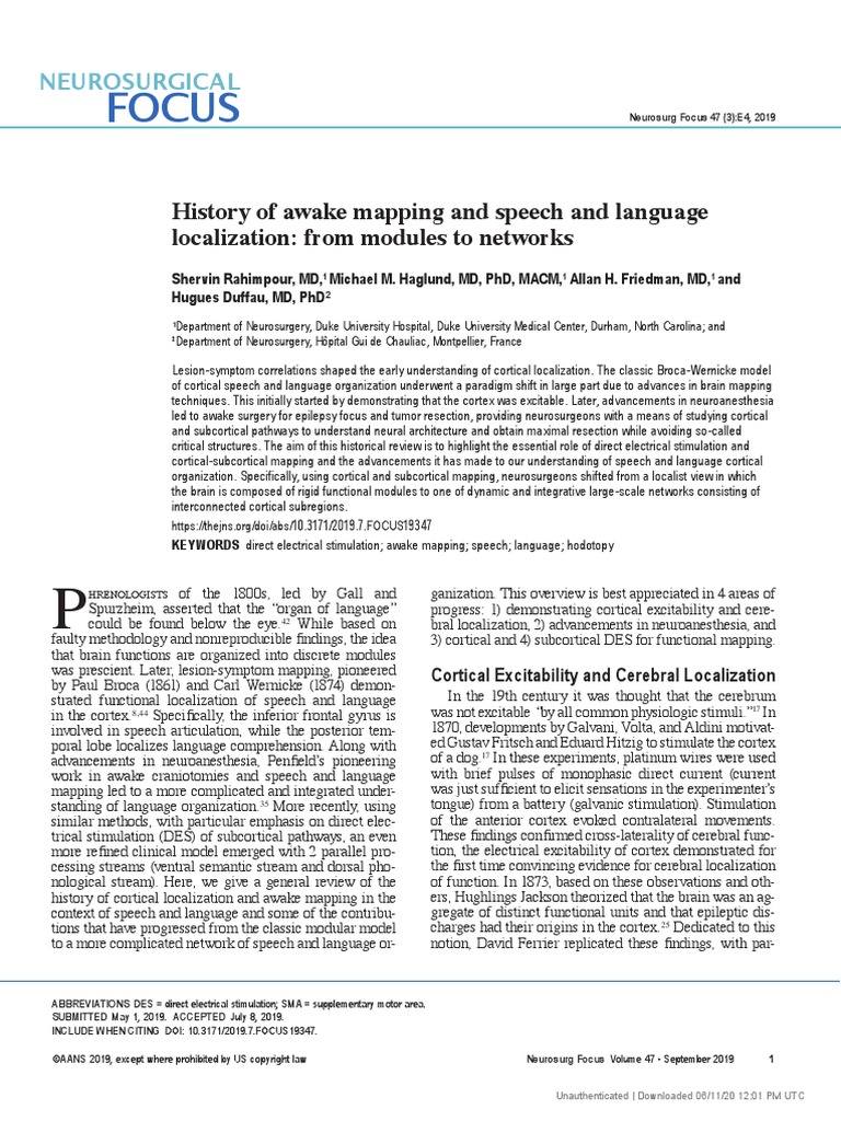 (10920684 - Neurosurgical Focus) History of Awake Mapping and Speech ...
