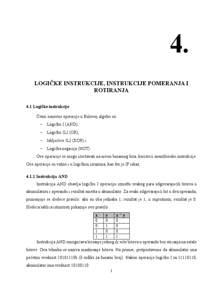 Vezba 4 - Logicke Instrukcije, Instrukcije Pomeranja I Rotiranja PDF | PDF