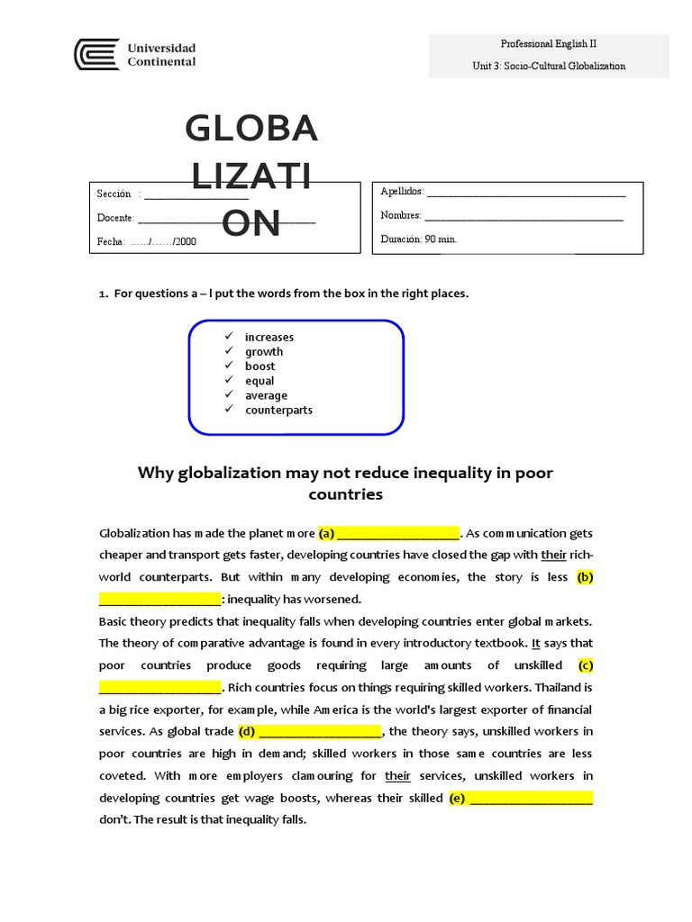 Reading Activity - Globalization | PDF | Economic Inequality ...