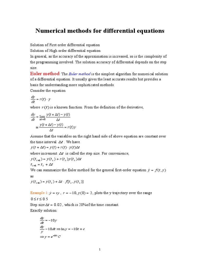 Numerical Methods For Differential Equations: Euler Method | Download ...