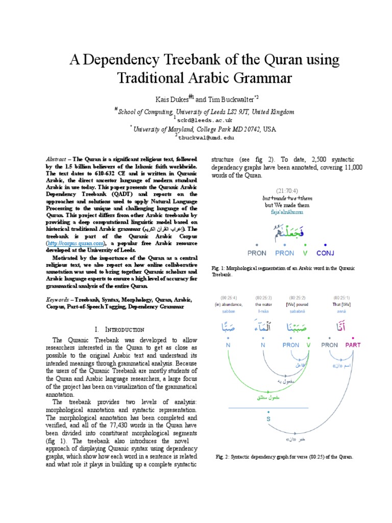 A Dependency Treebank of The Quran Using Traditional Arabic Grammar ...