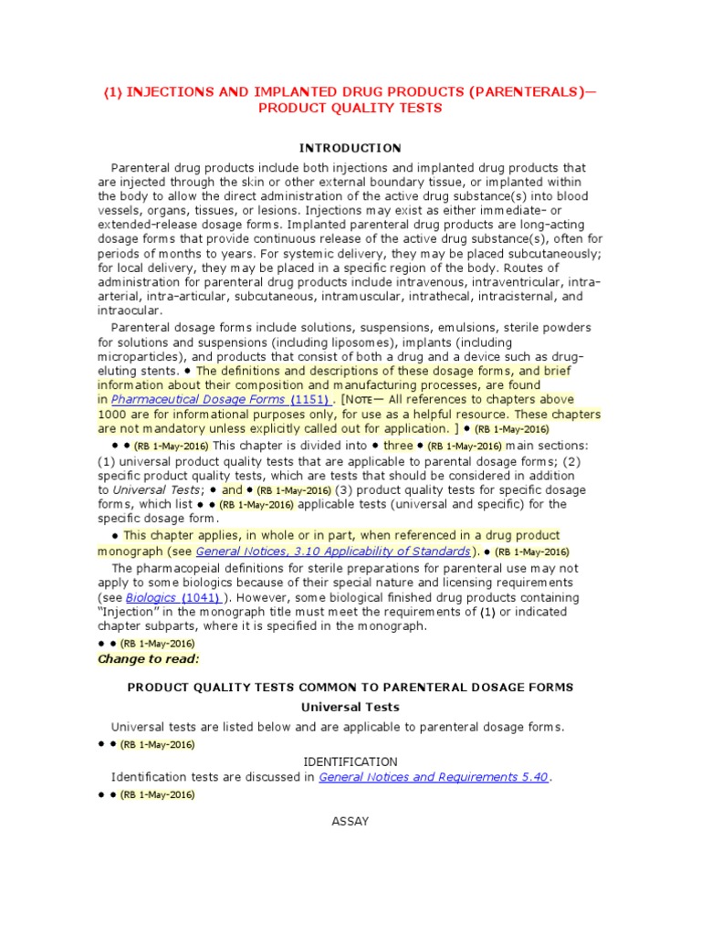 1 - Injections & Parenteral Quality Controls - Usp Monograph | PDF ...