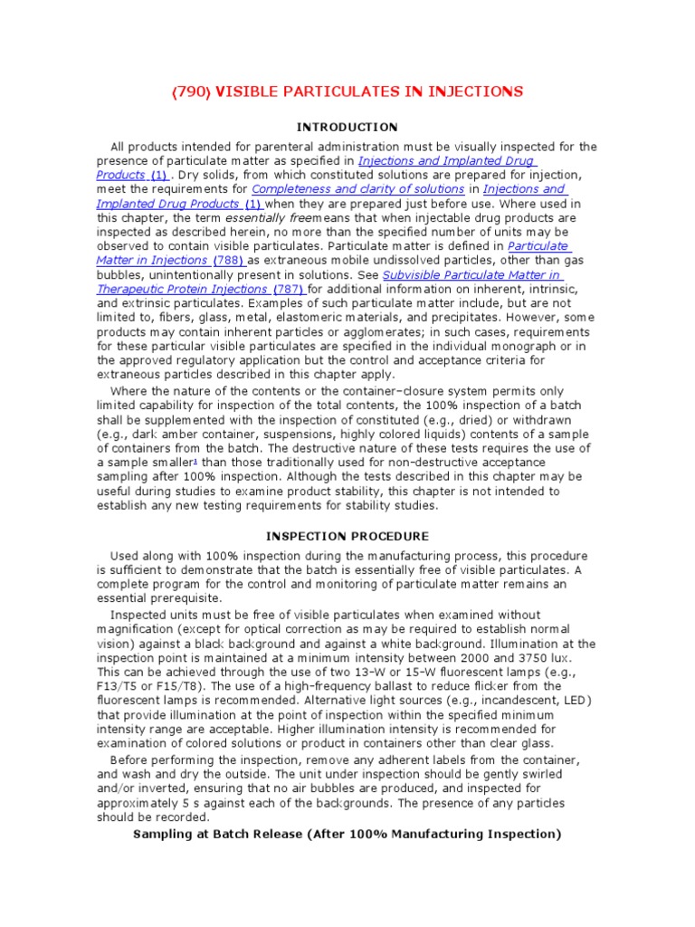 Visual Inspection of Injections: USP | PDF | Fluorescent Lamp ...