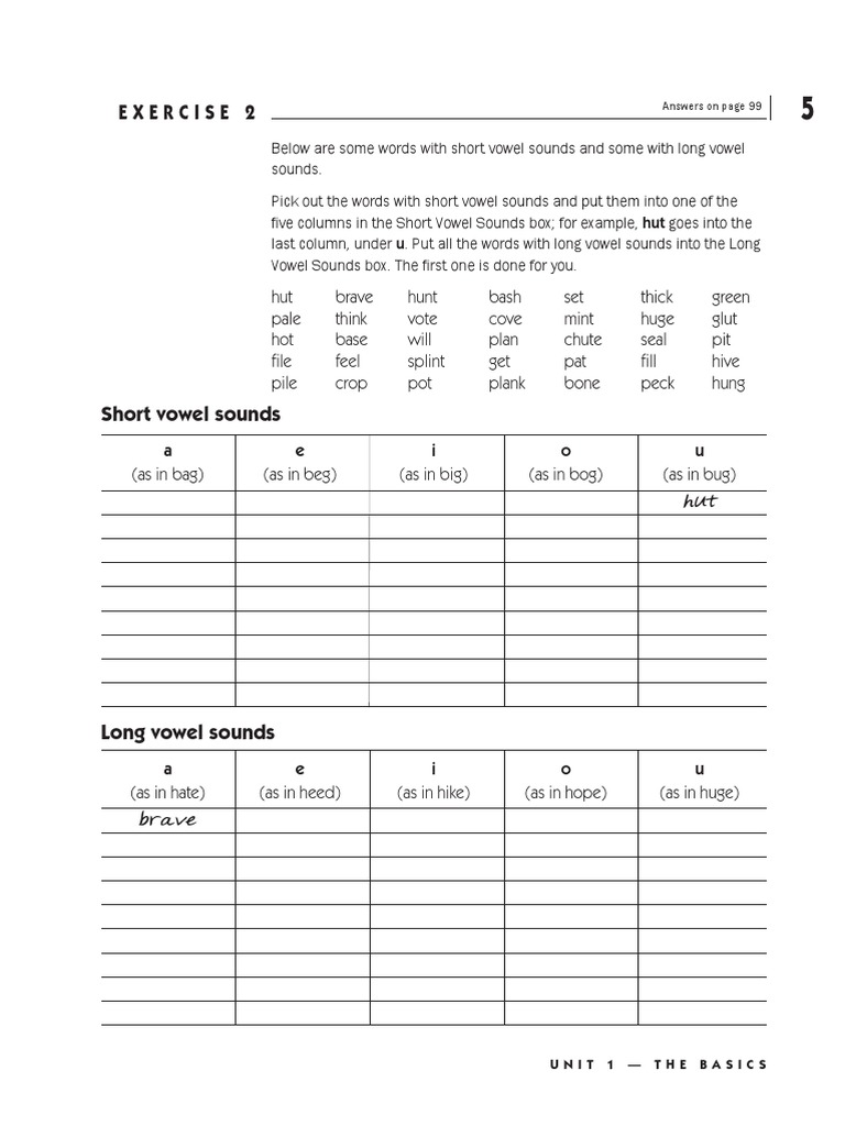 Short and Long Vowel Sounds Exercises | PDF | Foreign Language Studies ...