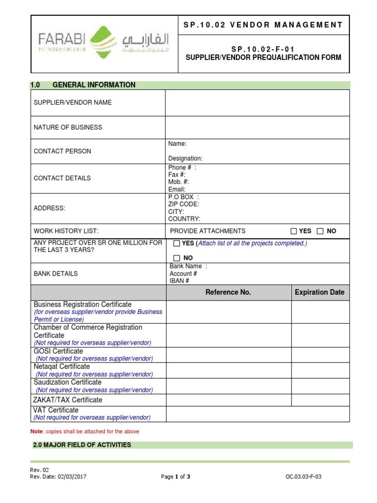 SP.10.02-F-01 Vendor Prequalification Form | PDF | Government | Business
