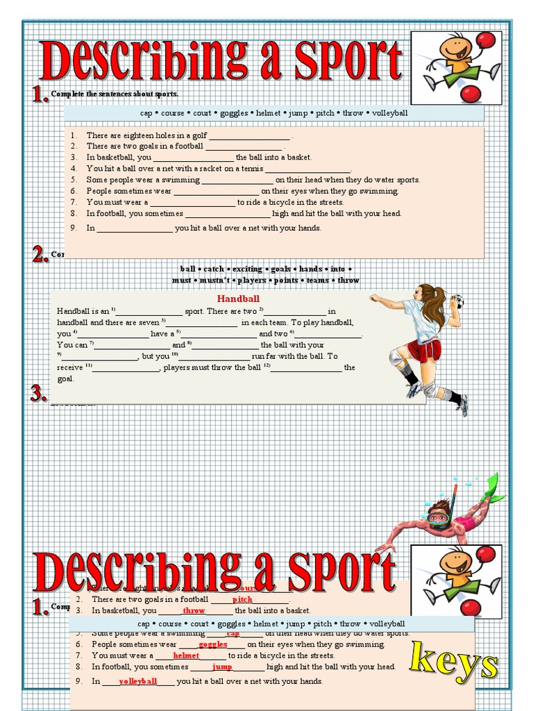 Describing A Sport Vocabulary and Grammar Grammar Drills Information ...