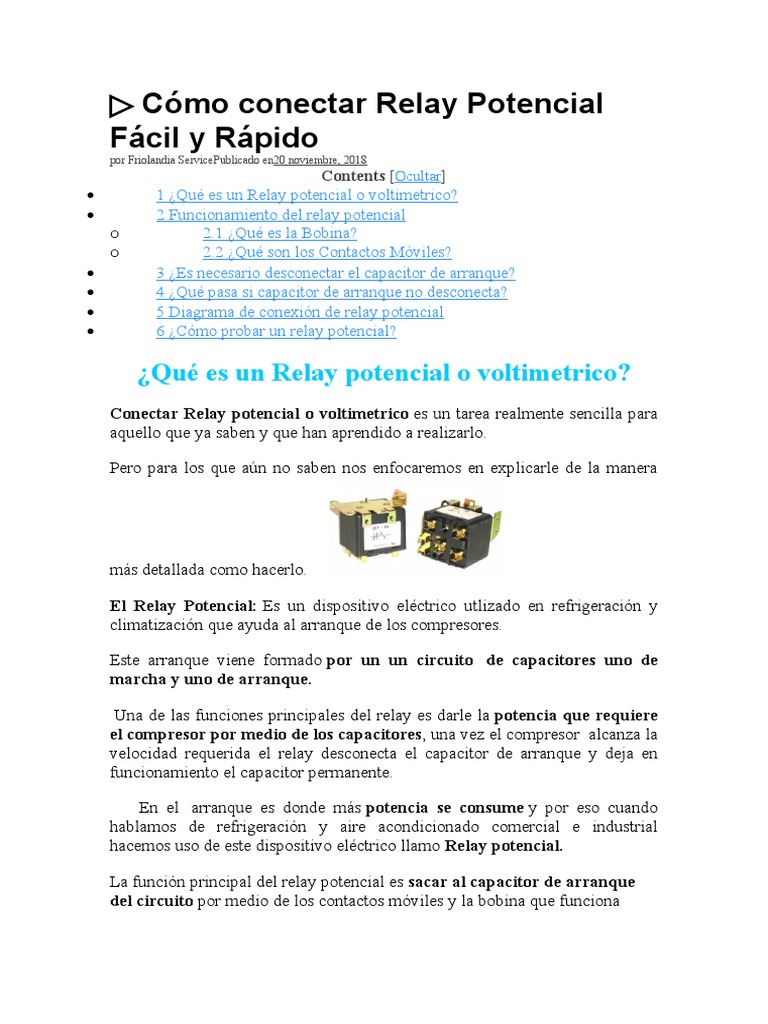 Cómo Conectar Relay Potencial Fácil y Rápido | PDF | Relé | Condensador