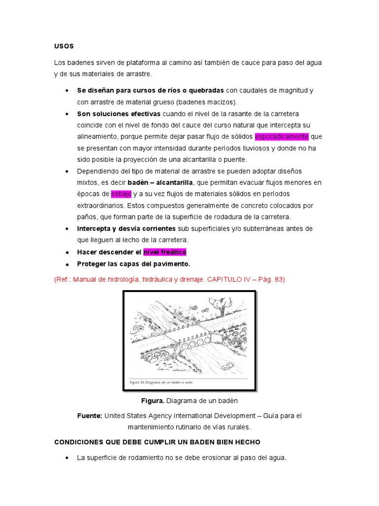 Usos y Diseño de Badenes en Carreteras | PDF | La carretera | Agua