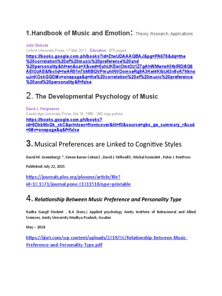 Musical Preferences Are Linked To Cognitive Styles: 1.handbook of Music ...