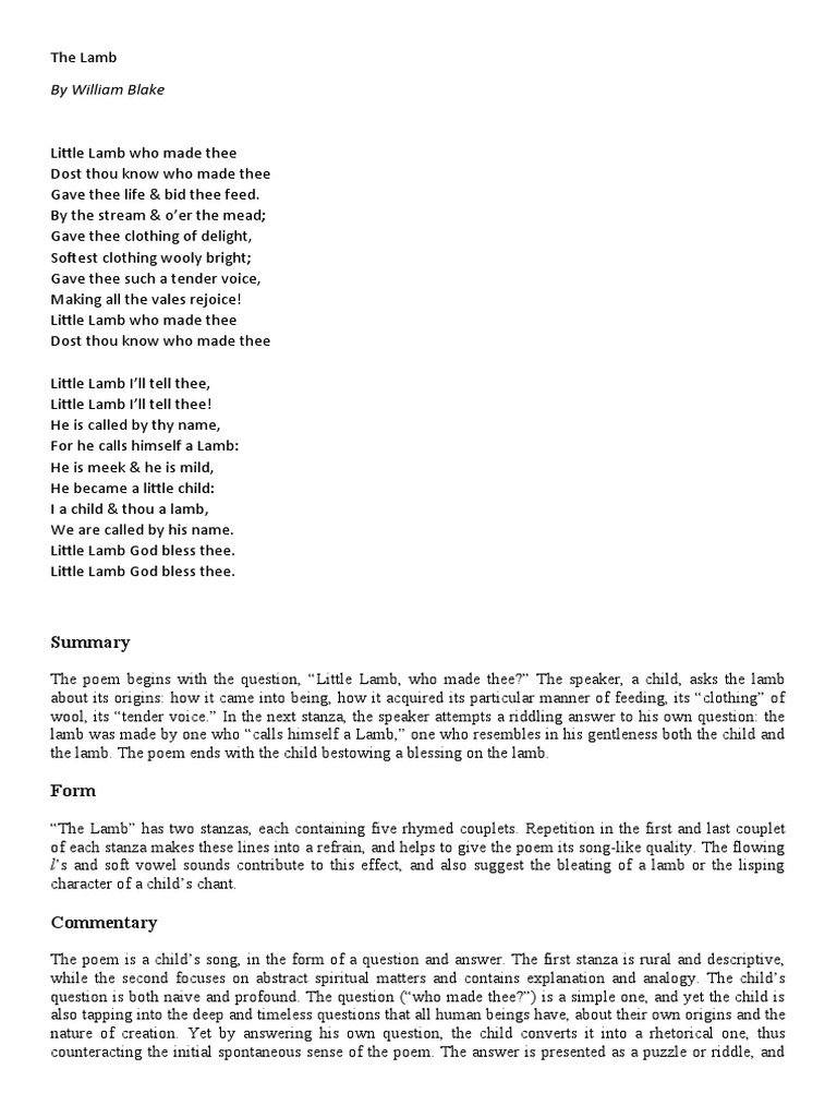 The Lamb | PDF | Poetry | Sheep