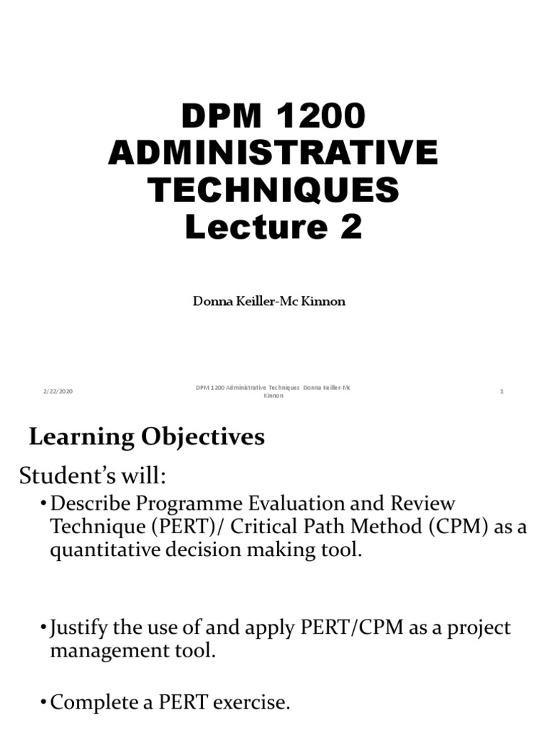 DPM 1200 Lecture 2 Pert Cpm-Forecasting 2020 | PDF | Program Evaluation | Analysis