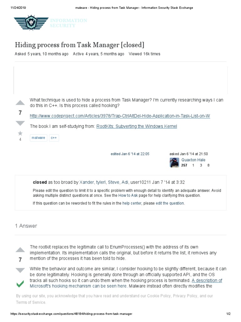 Malware - Hiding Process From Task Manager - Information Security Stack ... Malware - Hiding Process From Task Manager - Information Security Stack ...