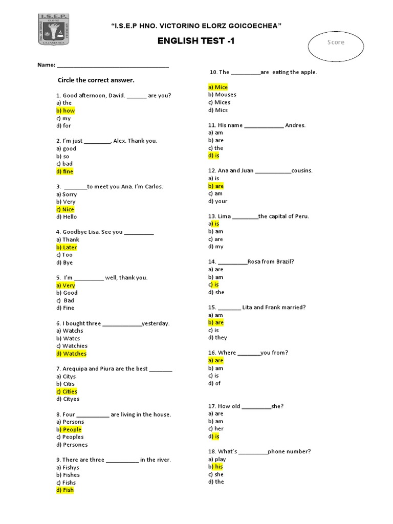 English Proficiency Test - Level 1 | PDF