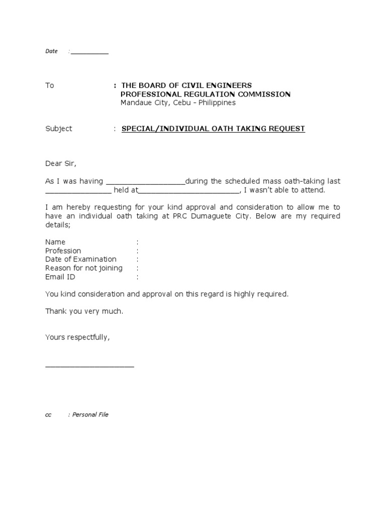 Individual Oath Taking Request Form | PDF | Career & Growth | Business