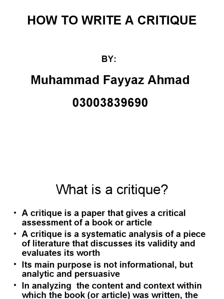 How To Write A Critique | PDF | Argument | Philosophical Methodology