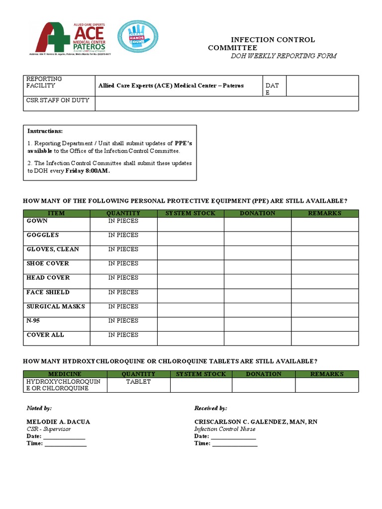 Infection Control PPE Reporting Form | PDF