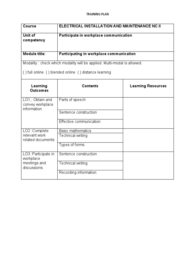 Course Electrical Installation and Maintenance NC Ii Unit of Competency ...