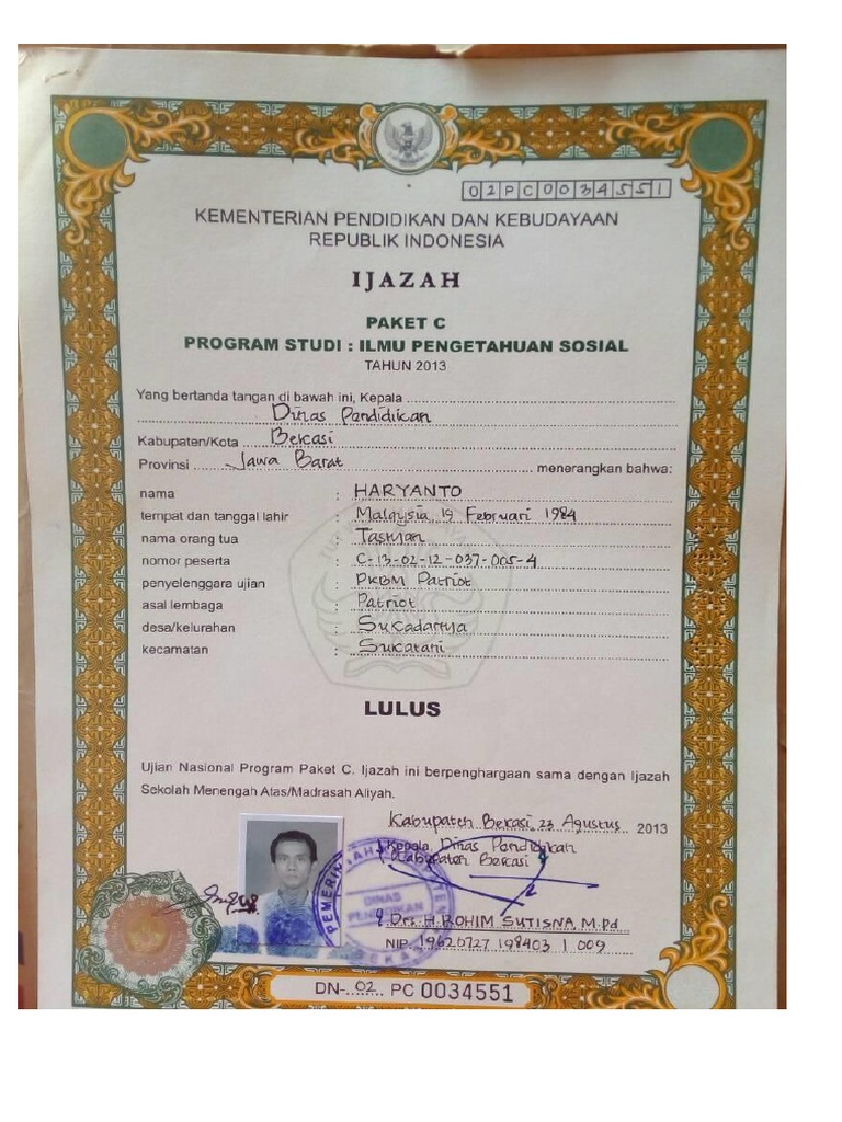 Lampiran Ijasah, KTP, Foto - YANTO | PDF