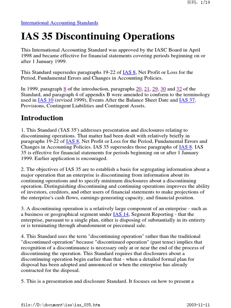IAS 35 Discontinuing Operations: International Accounting Standards ...