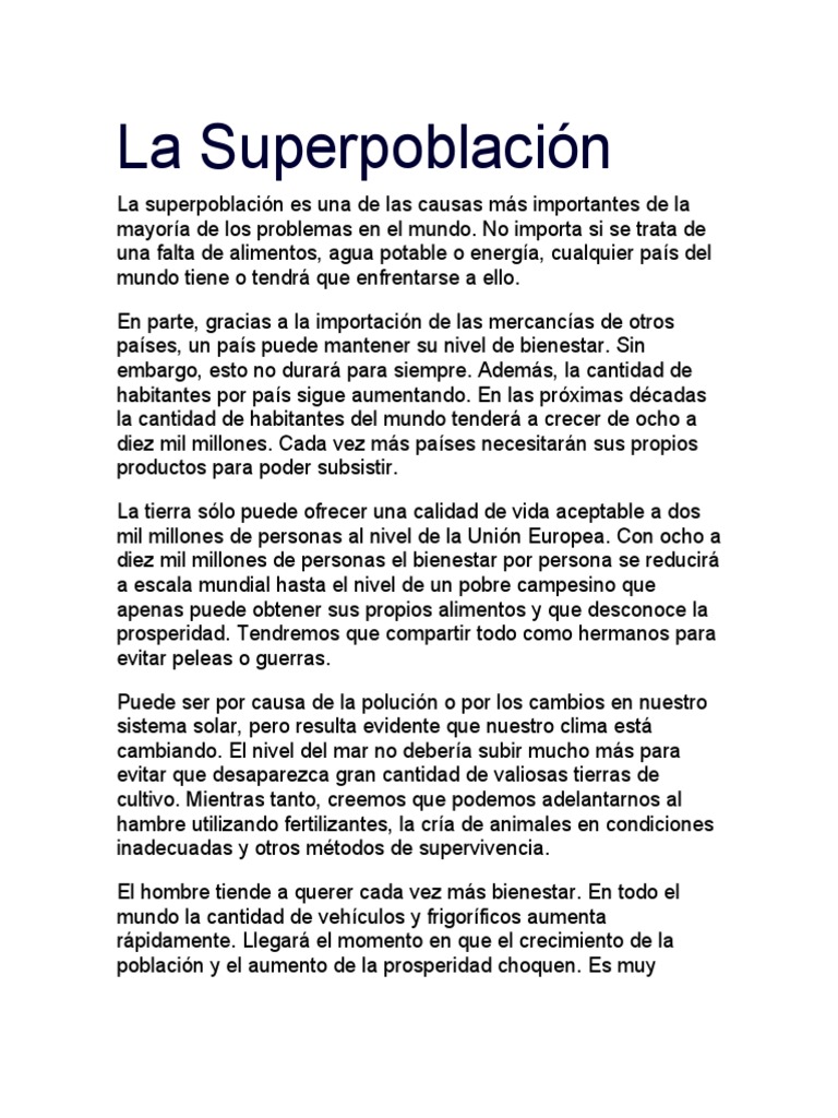 La Superpoblación | PDF | Sobrepoblación humana | Sustentabilidad