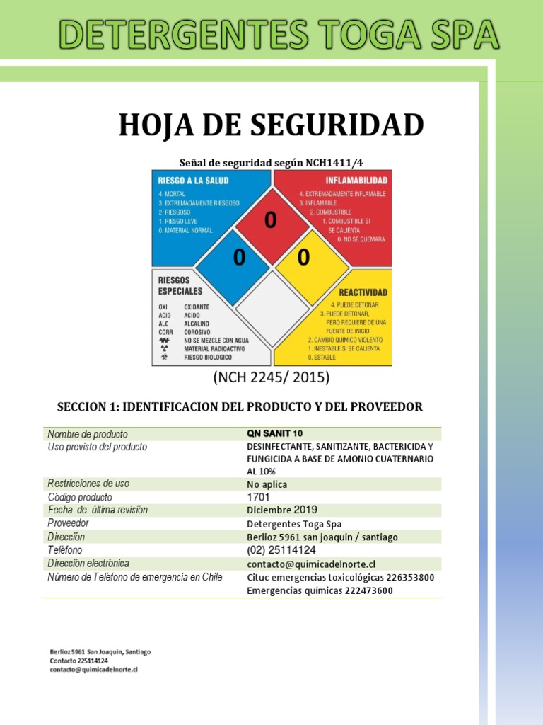 HDS Sanit 10% | PDF | Solubilidad | Agua