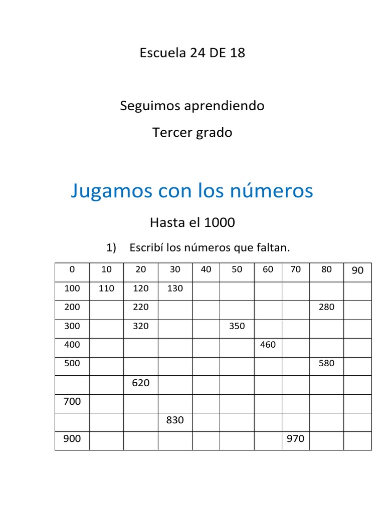 Números Hasta El 1000 | PDF