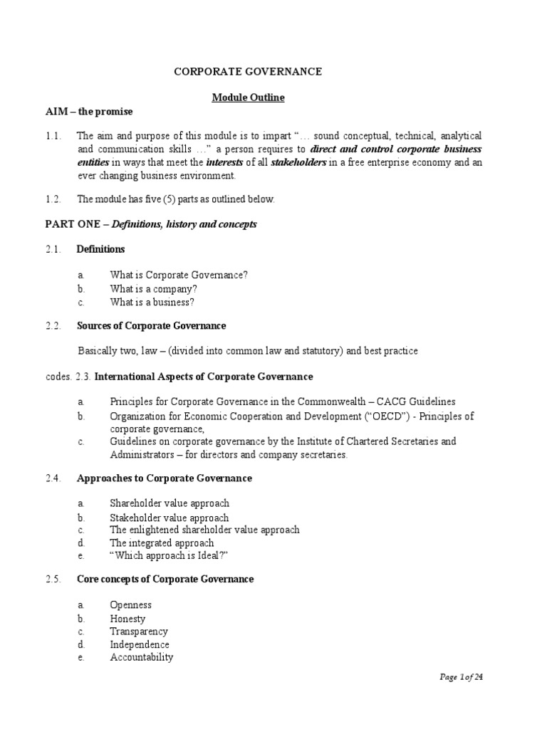 Corporate Governance Notes - Part 1 | PDF | Corporate Governance ...
