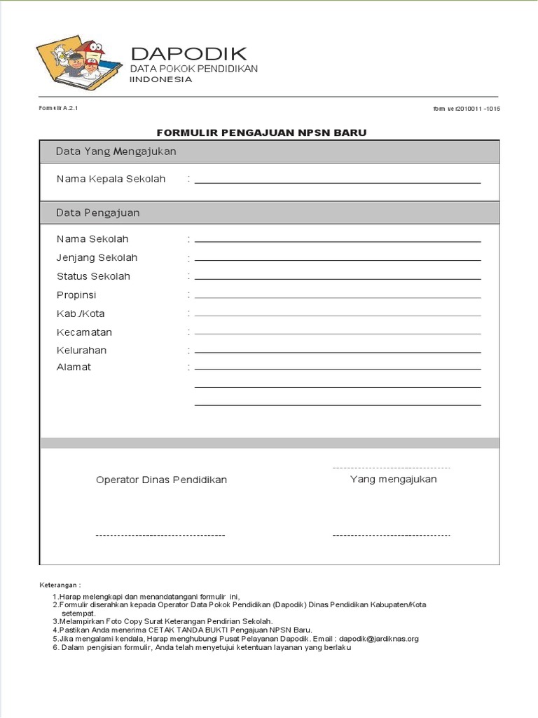 Formulir A21 NPSN | PDF