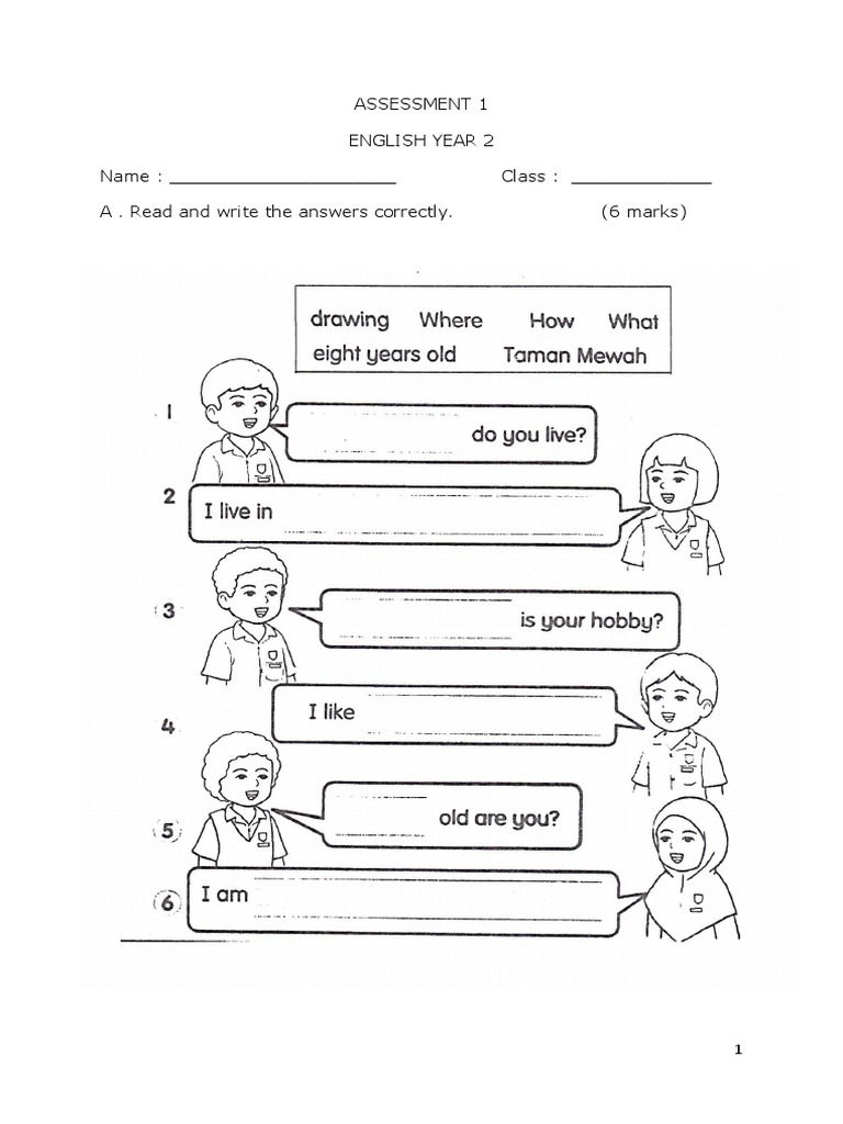Year 2 English Assessment | PDF | Language Arts & Discipline