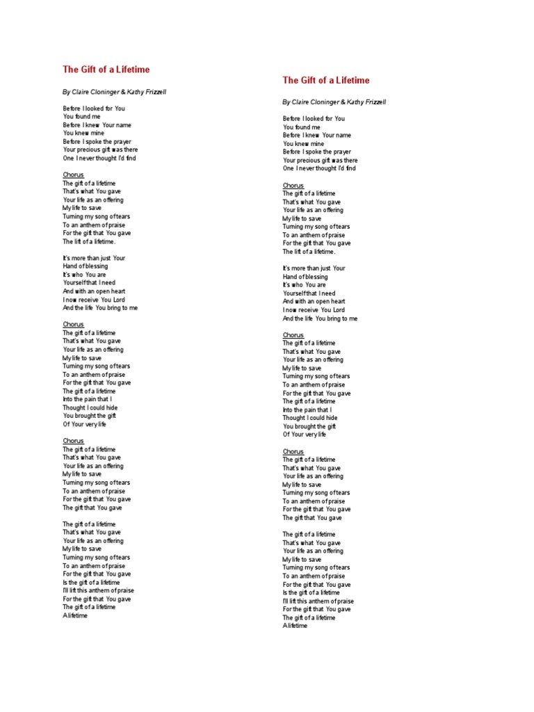 The Gift of A Lifetime Lyrics | PDF