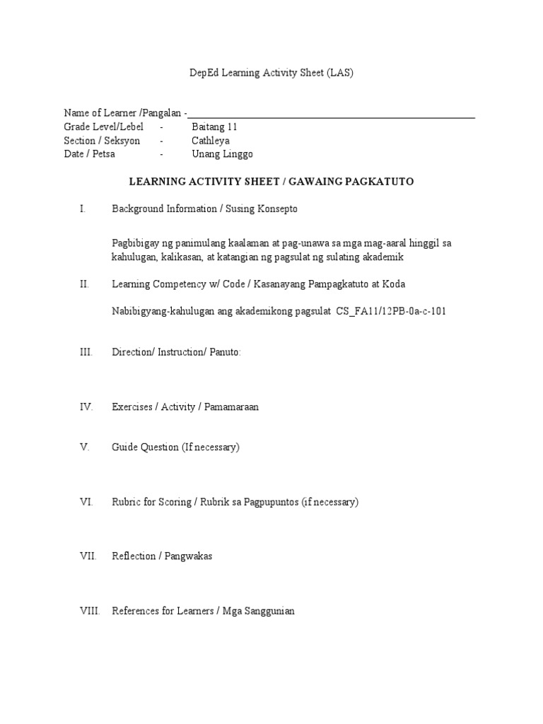 Edit DepEd Learning Activity Sheet | PDF