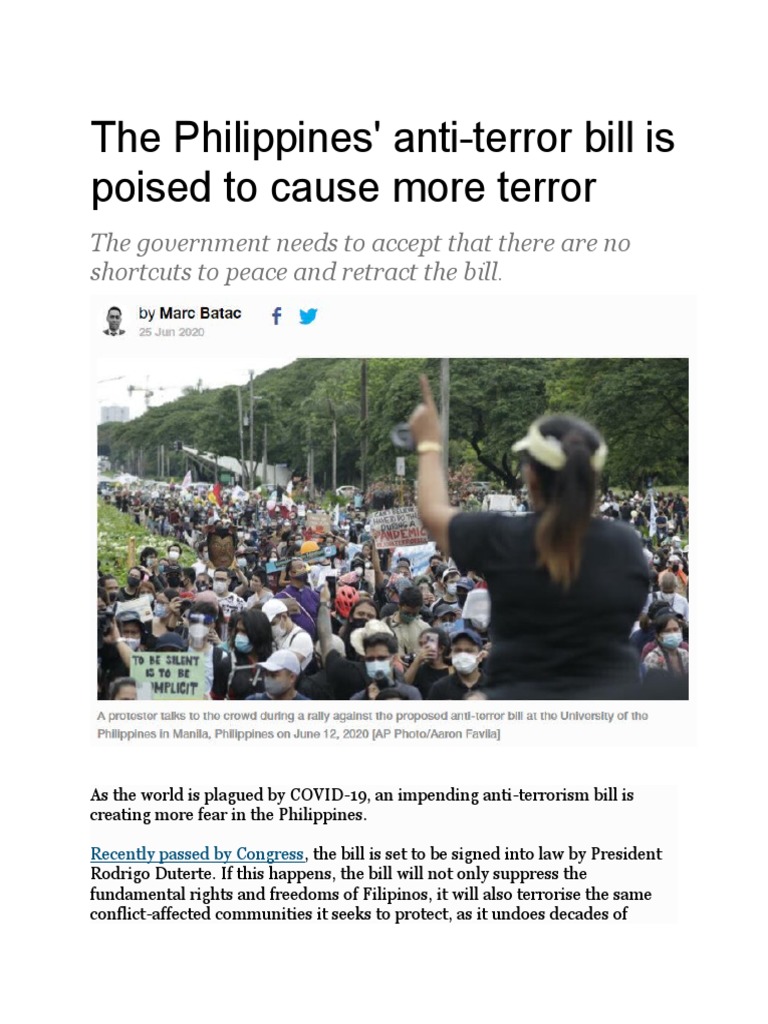 Philippines Anti-Terror Bill Threatens Peace | PDF | Counter Terrorism ...