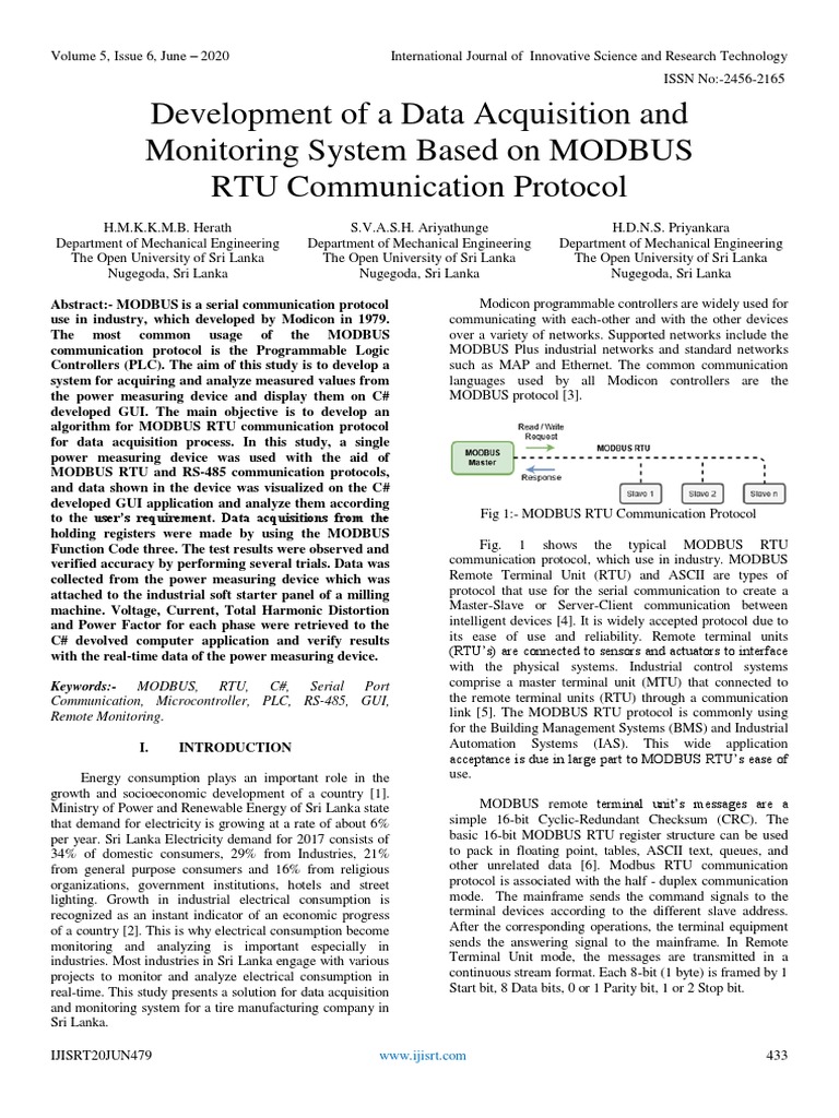 Development of A Data Acquisition and Monitoring System Based On MODBUS RTU Communication ...