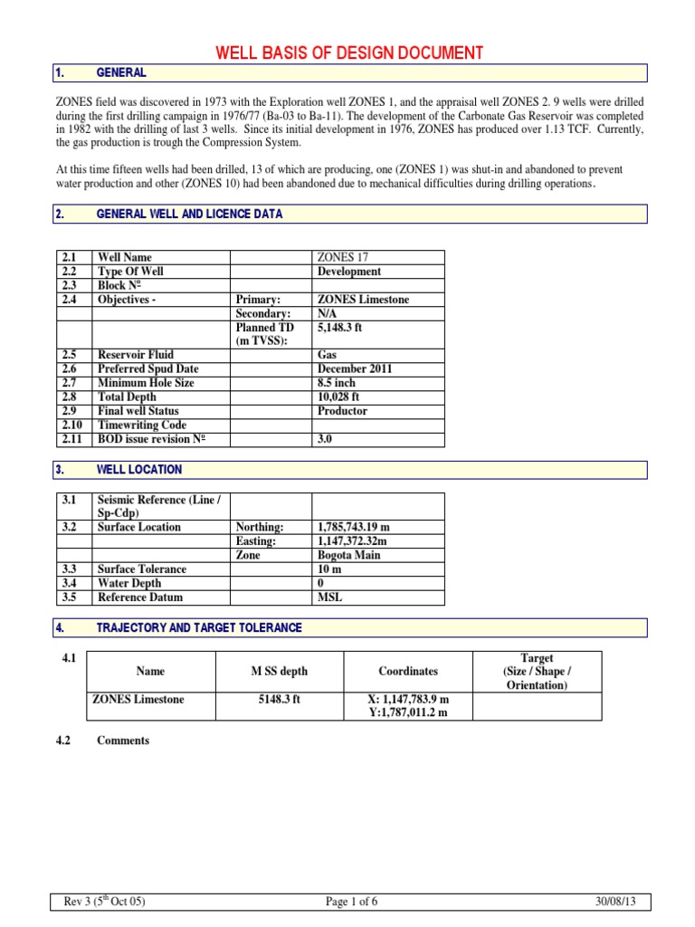 Well Basis of Design Document | PDF | Porosity | Drilling Rig
