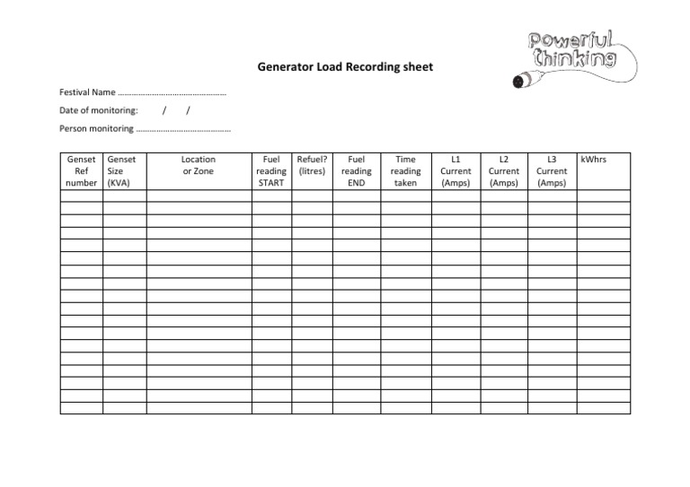 Generator Load Recording Sheet | PDF | Energy Conversion | Electric Power