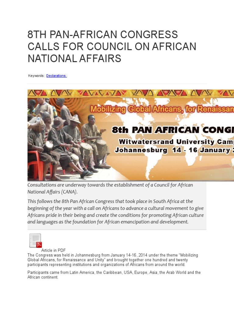 8Th Pan-African Congress Calls For Council On African National Affairs ...