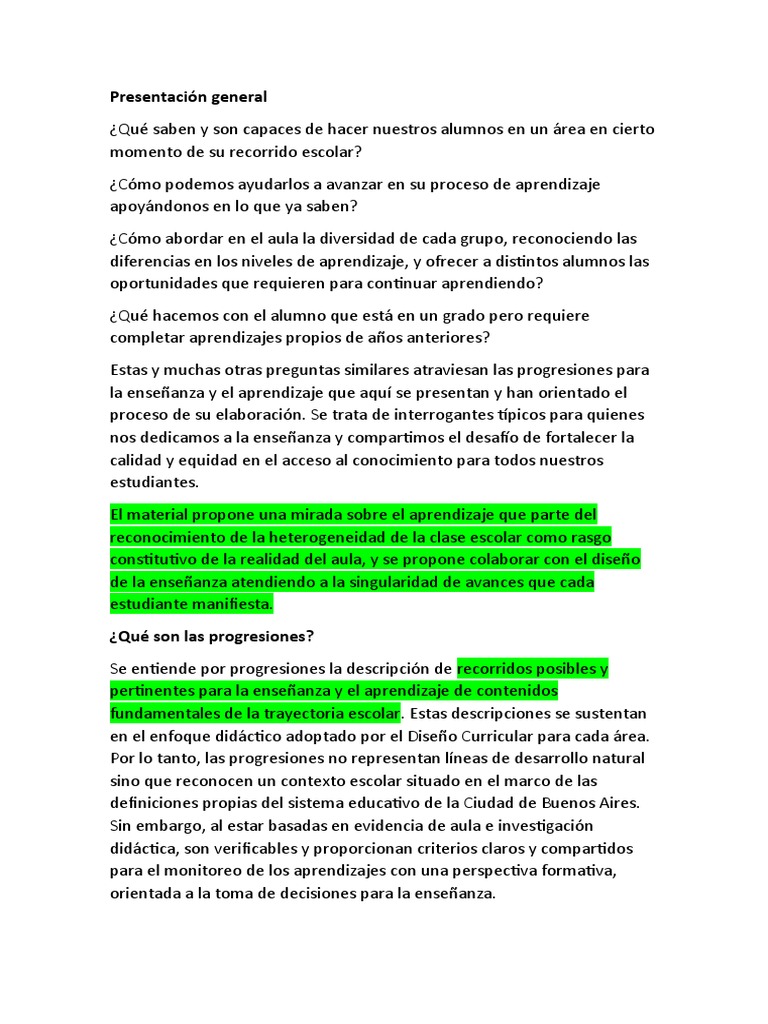 Resumen de Progresiones | PDF | Educación primaria | Plan de estudios