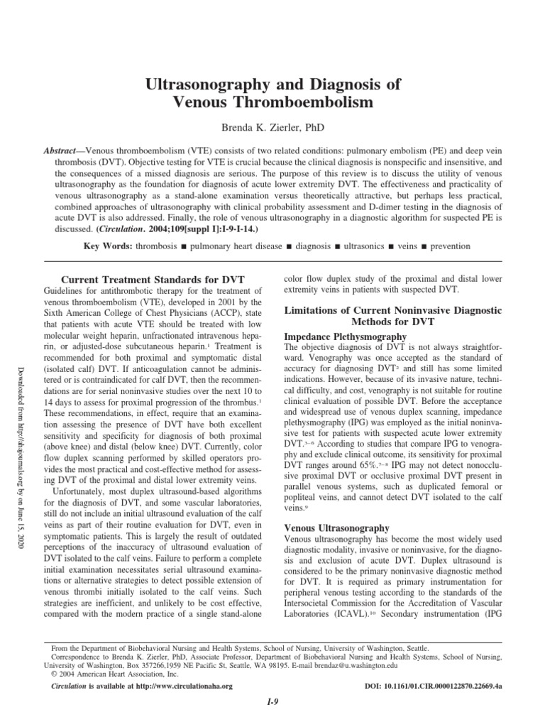 Ultrasonography and Diagnosis of Venous Thromboembolism: Brenda K ...