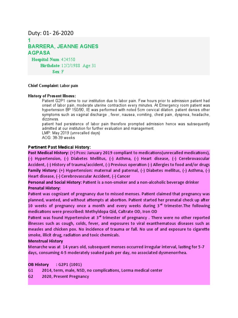Labor Admission: 31-Year-Old G2P1 at 38 Weeks | PDF | Menstruation ...