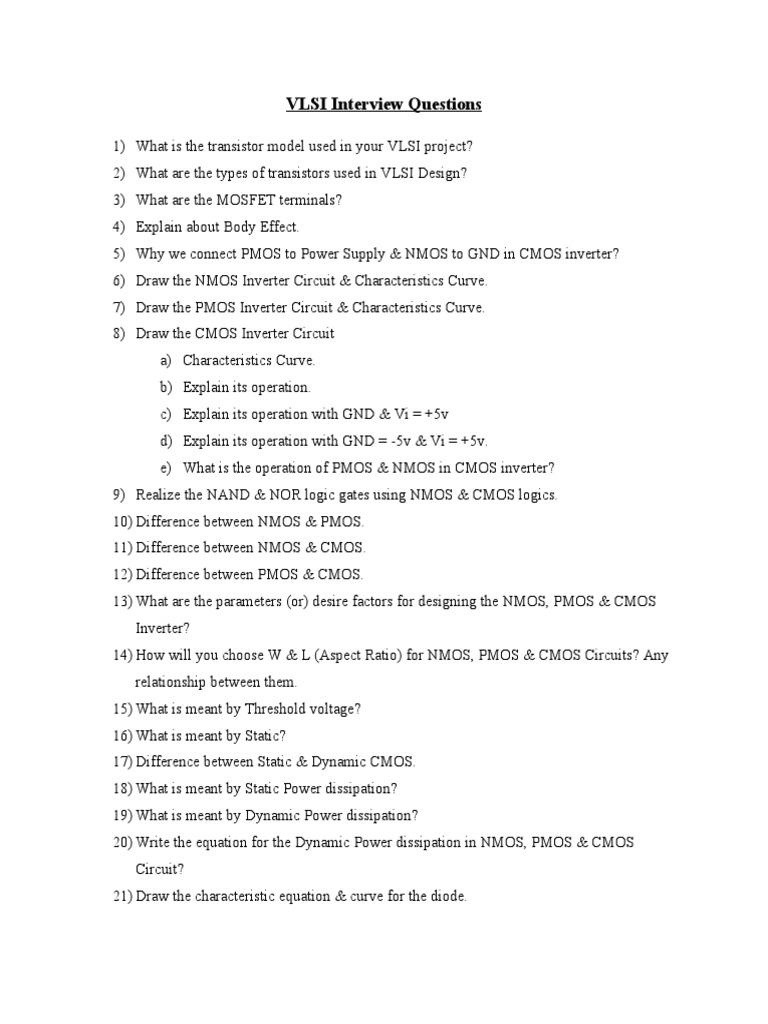 VLSI Interview Questions | Download Free PDF | Cmos | Mosfet