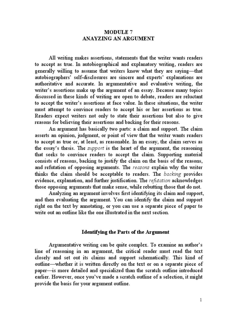 Module 7 Analyzing An Argument Pdf Pdf Argument Reason