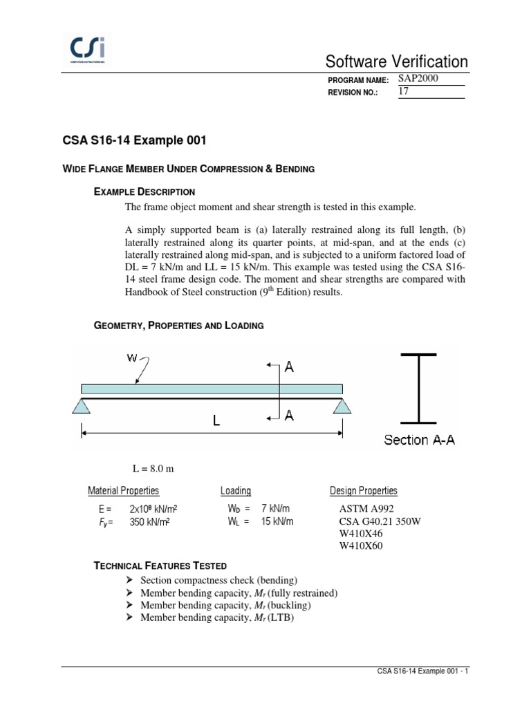 CSA S16-14 Example 001 PDF | PDF | Bending | Beam (Structure)